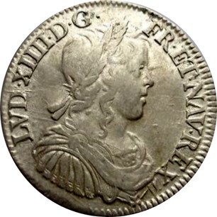 French Silver 1/2 ECU "Louis XIV" 1648-1656 KM# 164.21 | coinscatalog.NET