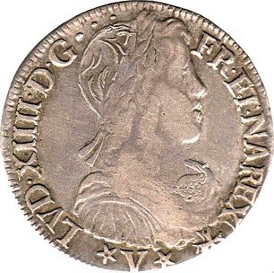 French Silver 1/2 ECU "Louis XIV" 1652-1662 KM# 183 | coinscatalog.NET