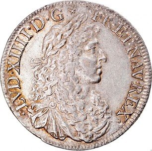 French Silver 1/2 ECU "Louis XIV" 1660-1673 KM# 202.3 | coinscatalog.NET