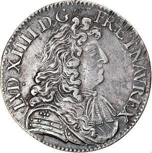 French Silver 1/2 ECU "Louis XIV" 1674-1683 KM# 230.1 | coinscatalog.NET