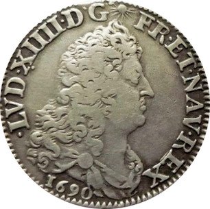 French Silver 1/2 ECU "Louis XIV" 1690-1693 KM# 273.19 | coinscatalog.NET