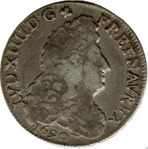 French Silver 1/2 ECU "Louis XIV" 1690-1693 KM# 273.11 | coinscatalog.NET
