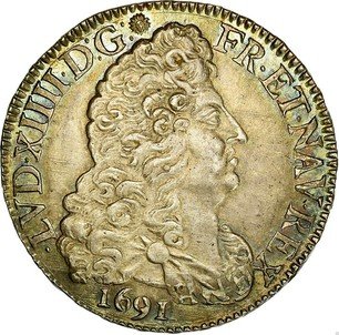 French Silver 1/2 ECU "Louis XIV" 1690-1692 KM# 273.8 | coinscatalog.NET