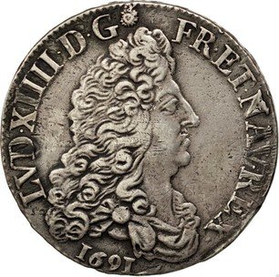 French Silver 1/2 ECU "Louis XIV" 1690-1693 KM# 273.16 | coinscatalog.NET