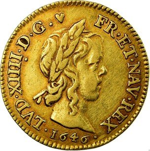 French 1/10 Oz Gold 1/2 Louis D'or "Louis XIV" 1646-1657 KM# 156.1 ...