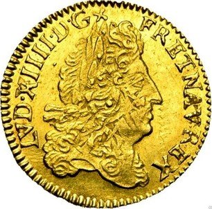 French 1/10 Oz Gold 1/2 Louis D'or "Louis XIV" 1690-1691 KM# 277.11 ...