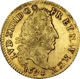 French 1/10 Oz Gold 1/2 Louis D'or "Louis XIV" 1693-1700 KM# 301.1 ...