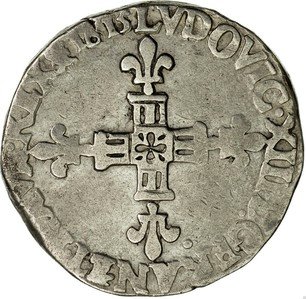 French Silver 1/4 ECU "Louis XIII" 1611-1642 KM# 47.2 | coinscatalog.NET