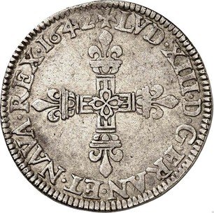 French Silver 1/4 ECU "Louis XIII" 1611-1643 KM# 47.1 | coinscatalog.NET