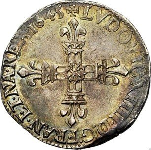 French Silver 1/4 ECU "Louis XIV" 1643-1646 KM# 142.5 | coinscatalog.NET