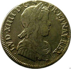 French Silver 1/4 ECU "Louis XIV" 1646-1660 KM# 162.14 | coinscatalog.NET