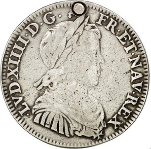 French Silver 1/4 ECU "Louis XIV" 1652-1655 KM# 162.20 | coinscatalog.NET