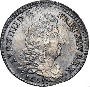 French Silver 1/4 ECU "Louis XIV" 1691 KM# 270.8 | coinscatalog.NET
