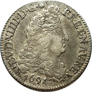 French Silver 1/4 ECU "Louis XIV" 1691-1692 KM# 270.15 | coinscatalog.NET