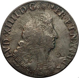 French Silver 1/4 ECU "Louis XIV" 1693-1698 KM# 293.1 | coinscatalog.NET
