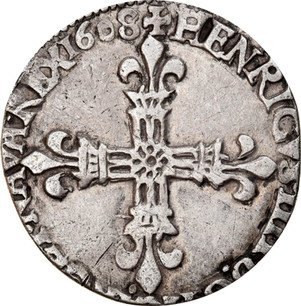 French Silver 1/4 ECU "Henry IV" 1601-1602 KM# 27.5 | coinscatalog.NET