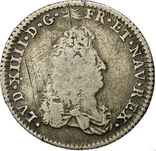 French Silver 1/8 ECU "Louis XIV" 1686 KM# 259.1 | coinscatalog.NET