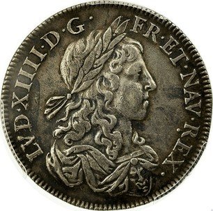 French 1/4 Oz Silver 20 Sols (1/6 ECU) "Louis XIV" 1656 KM# 194 ...