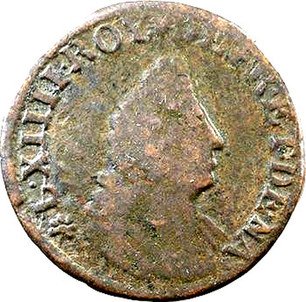 French Copper 4 Deniers "Louis XIV" 1696-1708 KM# 310 | coinscatalog.NET