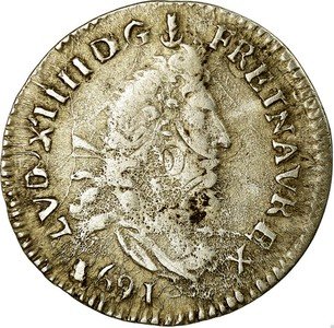 French Silver 4 Sols 2 Deniers "Louis XIV" 1691 KM# 281.21 ...