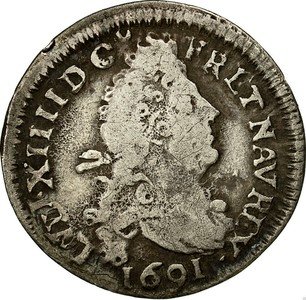 French Silver 4 Sols 2 Deniers "Louis XIV" 1691-1693 KM# 281.22 ...