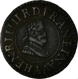 French Copper Denier Tournois "Henry IV" 1598-1610 KM# 15 ...