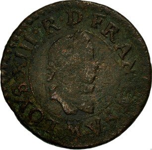 French Copper Denier Tournois "Louis XIII" 1611-1612 KM# 42.5 ...