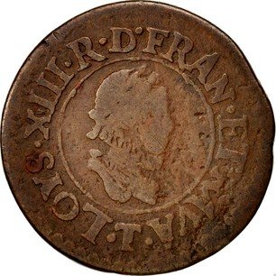 French Copper Denier Tournois "Louis XIII" 1610-1616 KM# 42.7 ...