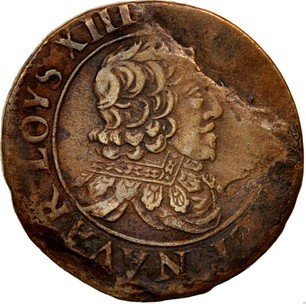French Copper Double Lorrain "Louis XIII" 1635 KM# 90 | coinscatalog.NET
