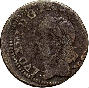 French Copper Double Lorrain "Louis XIII" 1642-1643 KM# 128 ...