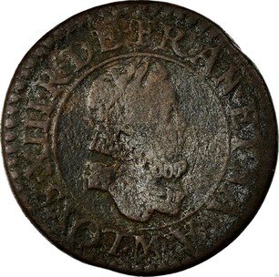 French Copper Double Tournois "Louis XIII" 1611-1612 KM# 59.4 ...