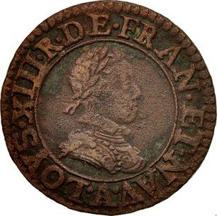 French Copper Double Tournois "Louis XIII" 1620-1629 KM# 61.1 ...