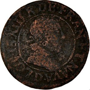 French Copper Double Tournois "Louis XIII" 1624-1629 KM# 61.2 ...