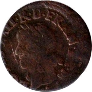 French Copper Double Tournois "Louis XIII" 1642-1643 KM# 127.9 ...