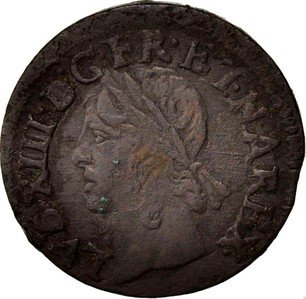 French Copper Double Tournois "Louis XIII" 1642-1643 KM# 127.7 ...
