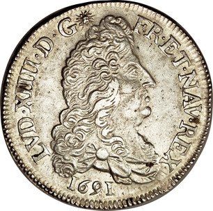 French Silver ECU "Louis XIV" 1690-1693 KM# 275.6 | coinscatalog.NET