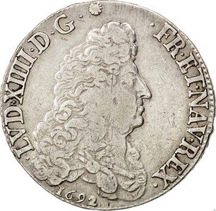 French Silver ECU "Louis XIV" 1691-1693 KM# 275.12 | coinscatalog.NET