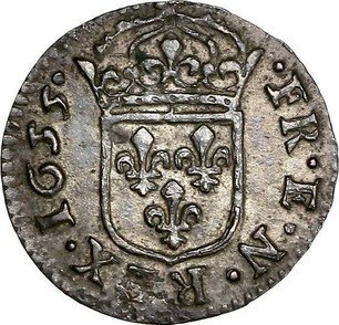 French Billon Liard "Louis XIV" 1655 KM# 190 | coinscatalog.NET