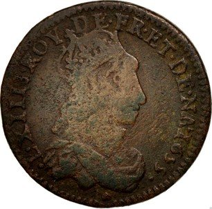 French Copper Liard "Louis XIV" 1655-1657 KM# 192.10 | coinscatalog.NET