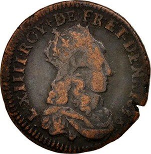 French Copper Liard "Louis XIV" 1655-1657 KM# 192.5 | coinscatalog.NET