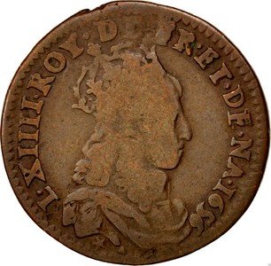 French Copper Liard "Louis XIV" 1655-1656 KM# 192.3 | coinscatalog.NET