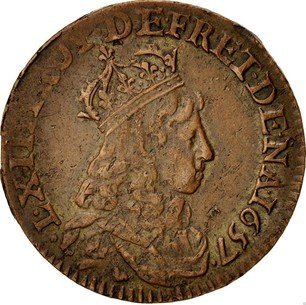 French Copper Liard "Louis XIV" 1655-1657 KM# 192.7 | coinscatalog.NET