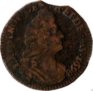 French Copper Liard "Louis XIV" 1693-1699 KM# 284.5 | coinscatalog.NET