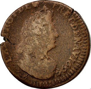 French Copper Liard "Louis XIV" 1693-1698 KM# 284.13 | coinscatalog.NET
