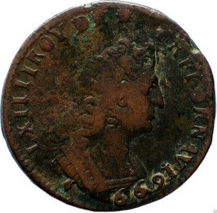 French Copper Liard "Louis XIV" 1693-1699 KM# 284.21 | coinscatalog.NET