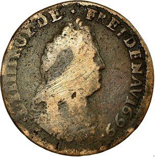 French Copper Liard "Louis XIV" 1693-1699 KM# 284.19 | coinscatalog.NET