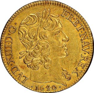 French 1/5 Oz Gold Louis D'or "Louis XIII" 1640 KM# 107 | coinscatalog.NET