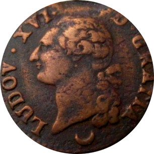 French Copper 1/2 Sol "Louis XVI" 1781-1791 KM# 586.2 | coinscatalog.NET