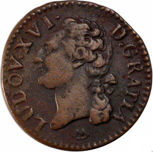 French Copper 1/2 Sol "Louis XVI" 1778-1790 KM# 586.12 | coinscatalog.NET