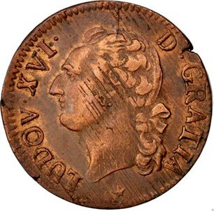 French Copper 1/2 Sol "Louis XVI" 1777-1791 KM# 586.15 | coinscatalog.NET